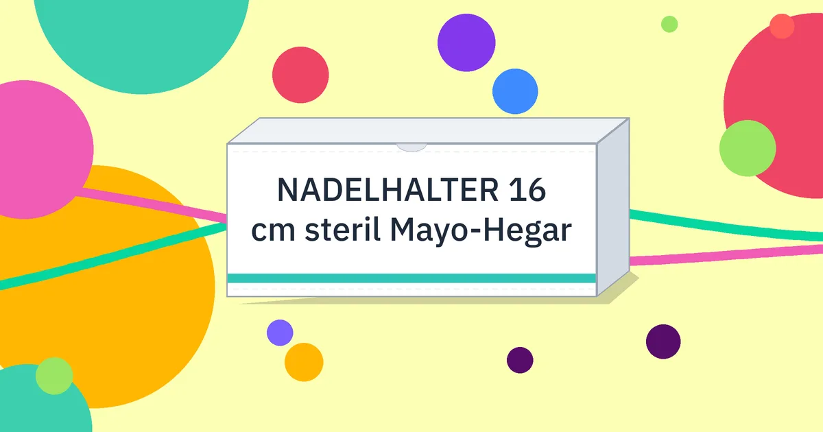 Symbolbild: Packung mit der Aufschrift NADELHALTER 16 cm steril Mayo-Hegar (PZN 19978501) – Verfügbarkeit und Bezug in Apotheken in Frankfurt am Main