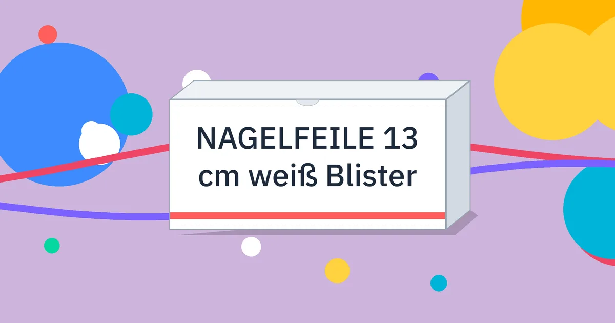 Symbolbild: Packung mit der Aufschrift NAGELFEILE 13 cm weiß Blister (PZN 10349614) – Verfügbarkeit und Bezug in Apotheken in Frankfurt am Main