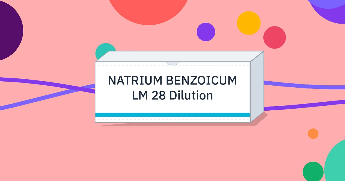 Symbolbild: Packung mit der Aufschrift NATRIUM BENZOICUM LM 28 Dilution (PZN 12960001) – Verfügbarkeit und Bezug in Apotheken in Frankfurt am Main