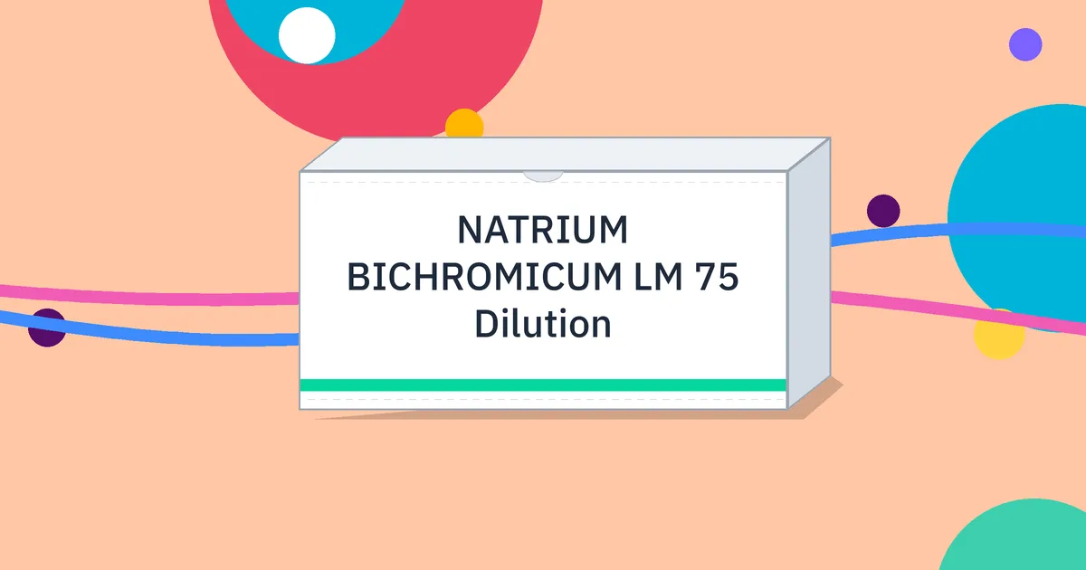 Symbolbild: Packung mit der Aufschrift NATRIUM BICHROMICUM LM 75 Dilution (PZN 12961035) – Verfügbarkeit und Bezug in Apotheken in Frankfurt am Main