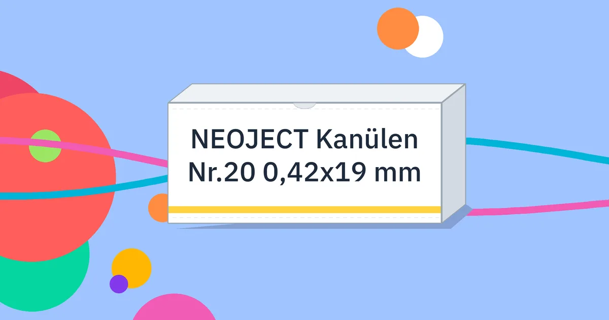 Symbolbild: Packung mit der Aufschrift NEOJECT Kanülen Nr.20 0,42x19 mm (PZN 01818234) – Verfügbarkeit und Bezug in Apotheken in Frankfurt am Main