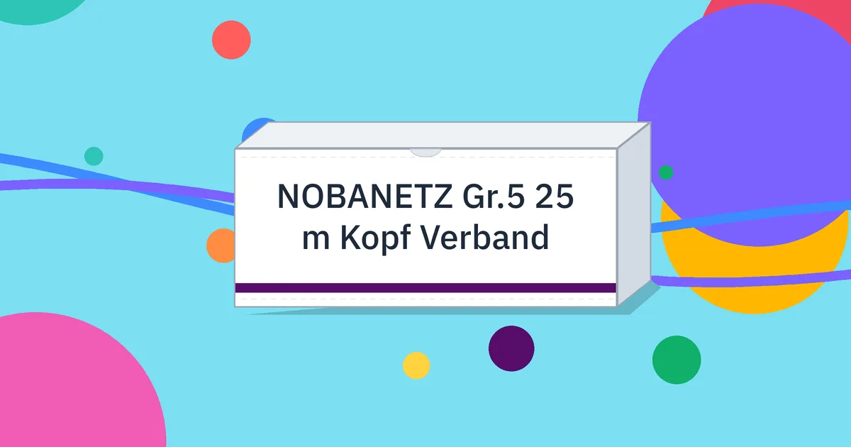 Symbolbild: Packung mit der Aufschrift NOBANETZ Gr.5 25 m Kopf Verband (PZN 05508401) – Verfügbarkeit und Bezug in Apotheken in Frankfurt am Main