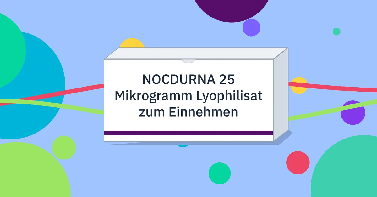 Symbolbild: Packung mit der Aufschrift NOCDURNA 25 Mikrogramm Lyophilisat zum Einnehmen (PZN 17562943) – Verfügbarkeit und Bezug in Apotheken in Frankfurt am Main