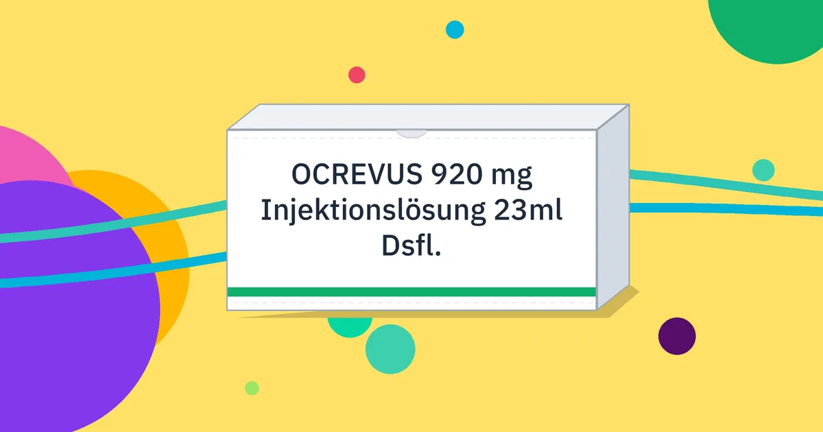 Symbolbild: Packung mit der Aufschrift OCREVUS 920 mg Injektionslösung 23ml Dsfl. (PZN 19826381) – Verfügbarkeit und Bezug in Apotheken in Frankfurt am Main