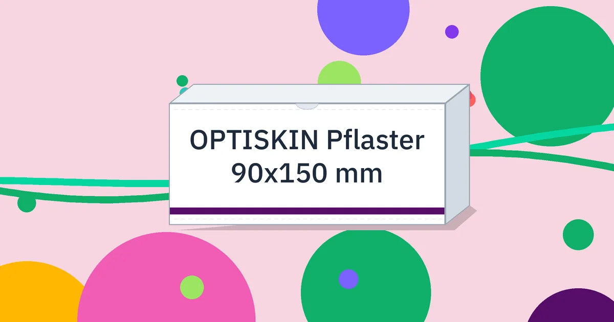 Symbolbild: Packung mit der Aufschrift OPTISKIN Pflaster 90x150 mm (PZN 00663166) – Verfügbarkeit und Bezug in Apotheken in Frankfurt am Main