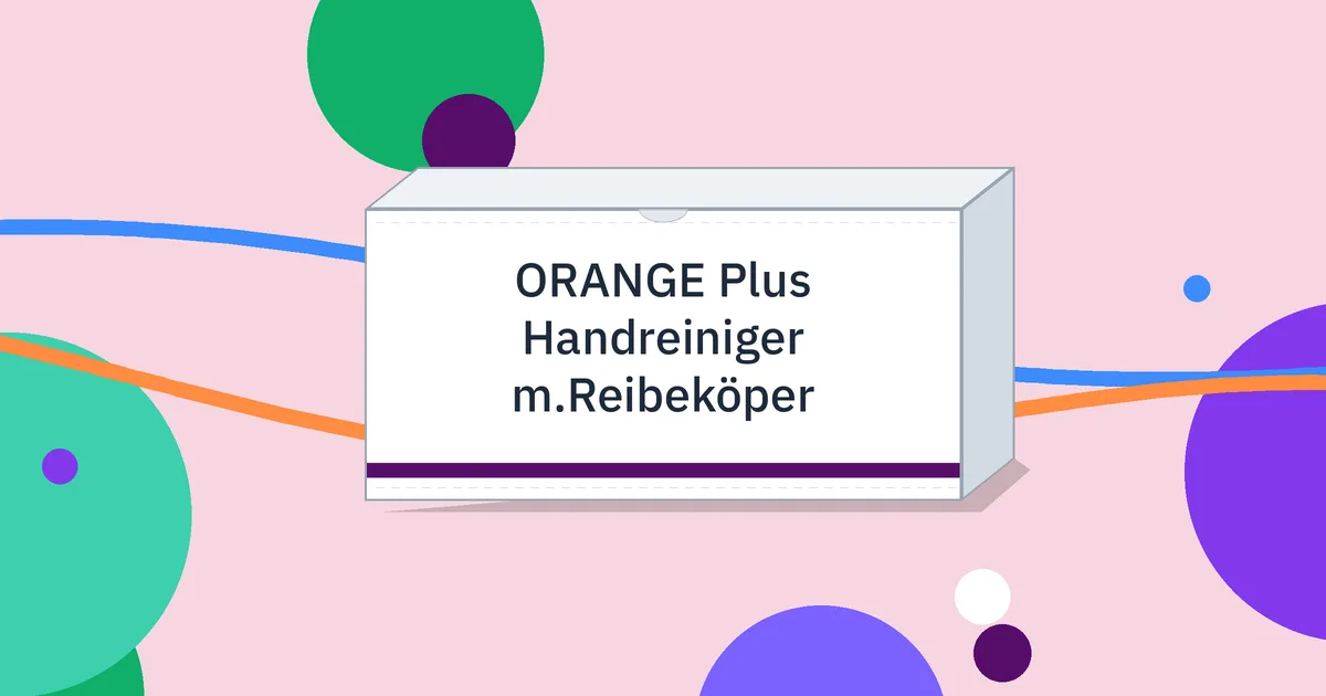 Symbolbild: Packung mit der Aufschrift ORANGE Plus Handreiniger m.Reibeköper (PZN 18874768) – Verfügbarkeit und Bezug in Apotheken in Frankfurt am Main