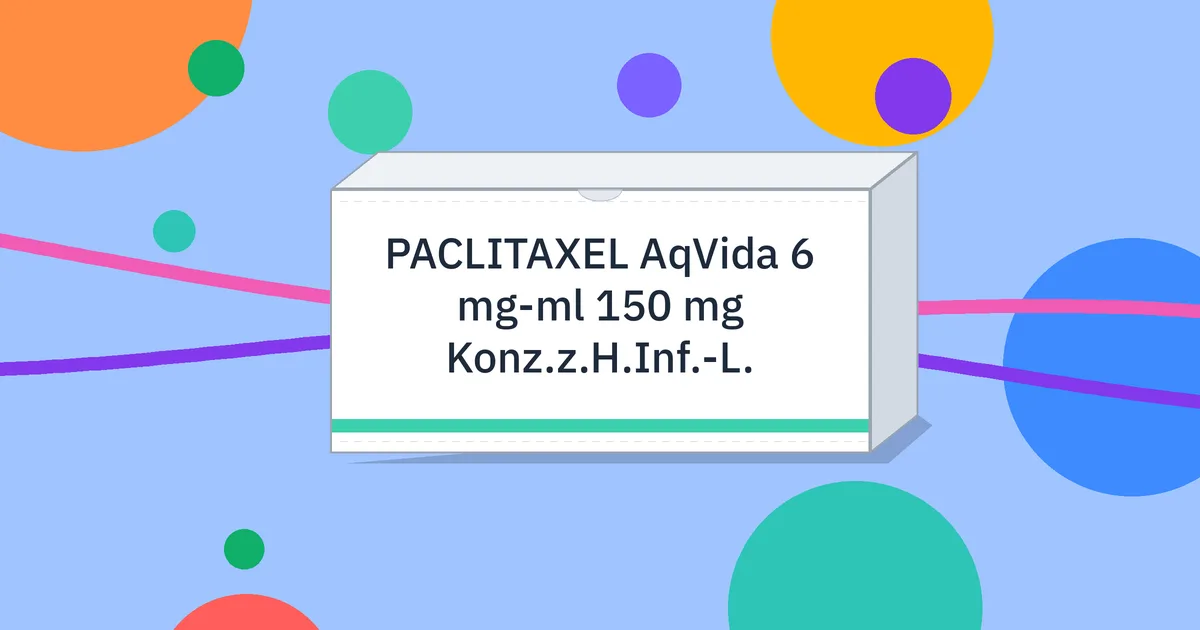 Symbolbild: Packung mit der Aufschrift PACLITAXEL AqVida 6 mg-ml 150 mg Konz.z.H.Inf.-L. (PZN 16574074) – Verfügbarkeit und Bezug in Apotheken in Frankfurt am Main