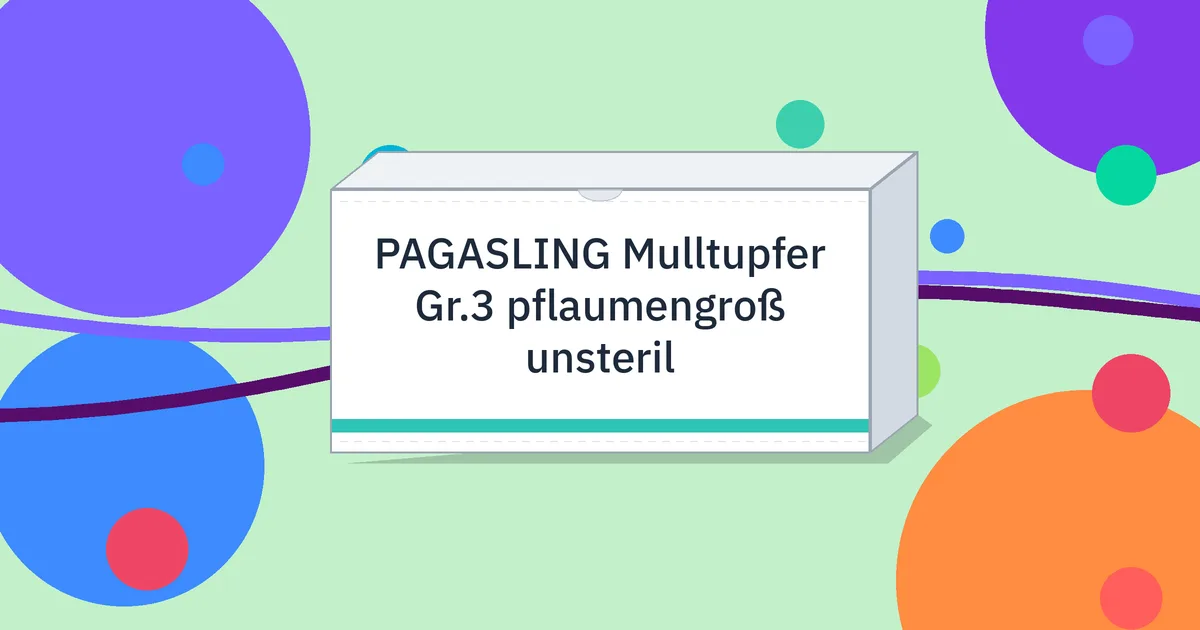 Symbolbild: Packung mit der Aufschrift PAGASLING Mulltupfer Gr.3 pflaumengroß unsteril (PZN 19703000) – Verfügbarkeit und Bezug in Apotheken in Frankfurt am Main