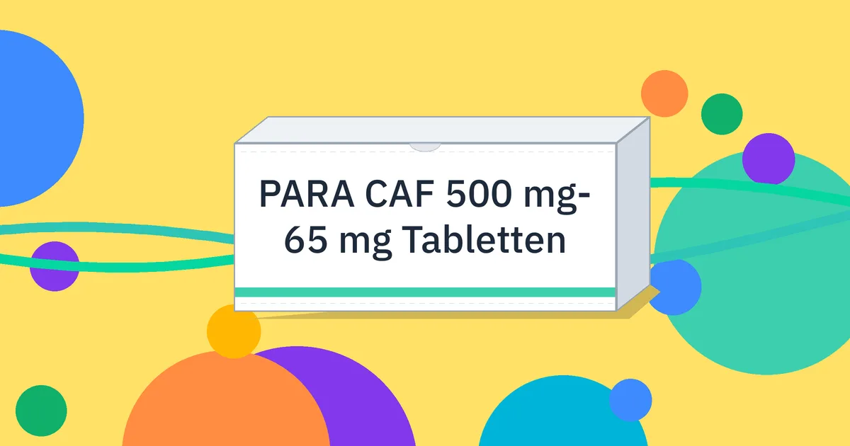 Symbolbild: Packung mit der Aufschrift PARA CAF 500 mg-65 mg Tabletten (PZN 03073063) – Verfügbarkeit und Bezug in Apotheken in Frankfurt am Main