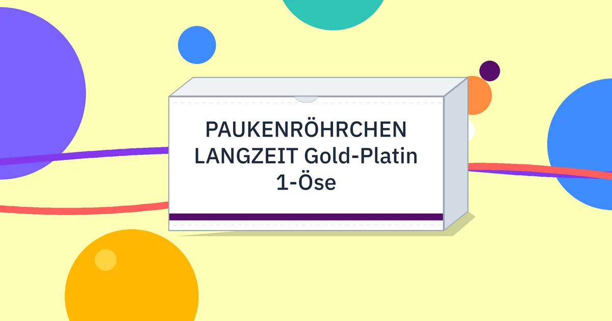 Symbolbild: Packung mit der Aufschrift PAUKENRÖHRCHEN LANGZEIT Gold-Platin 1-Öse (PZN 09652974) – Verfügbarkeit und Bezug in Apotheken in Frankfurt am Main