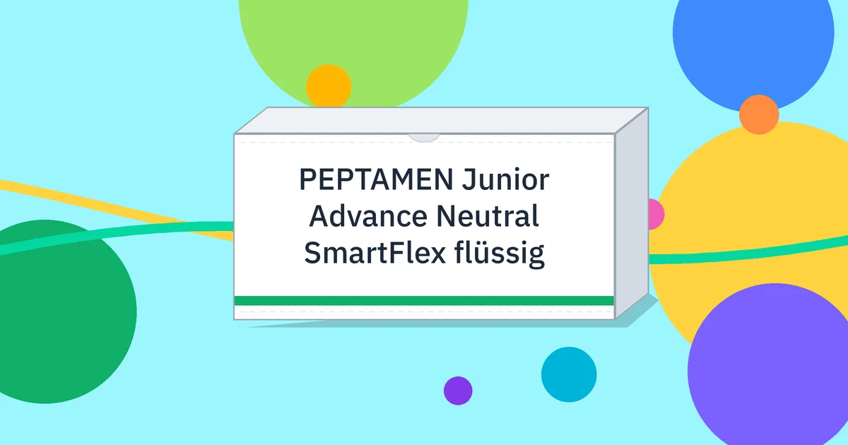 Symbolbild: Packung mit der Aufschrift PEPTAMEN Junior Advance Neutral SmartFlex flüssig (PZN 09257835) – Verfügbarkeit und Bezug in Apotheken in Frankfurt am Main