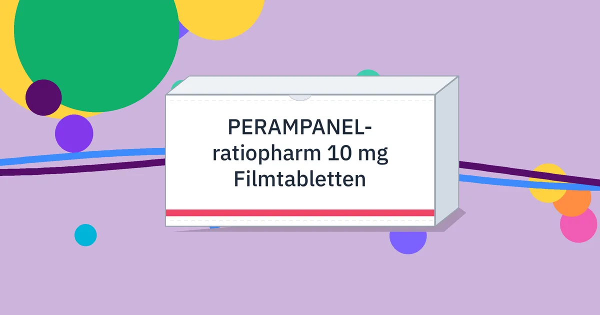 Symbolbild: Packung mit der Aufschrift PERAMPANEL-ratiopharm 10 mg Filmtabletten (PZN 20106918) – Verfügbarkeit und Bezug in Apotheken in Frankfurt am Main