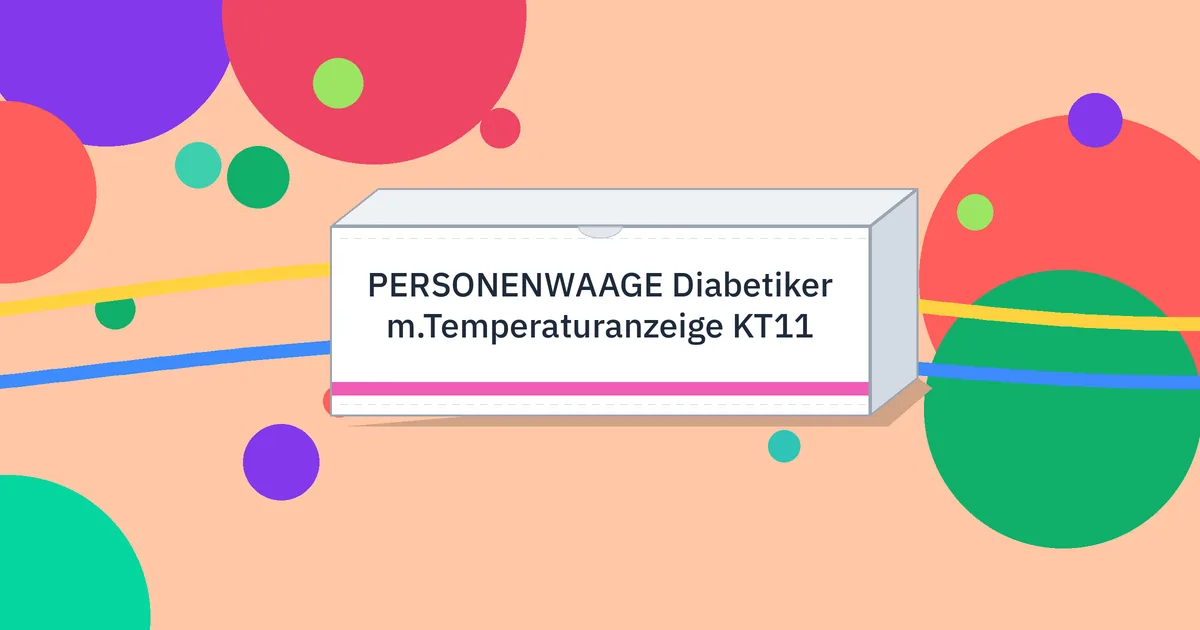 Symbolbild: Packung mit der Aufschrift PERSONENWAAGE Diabetiker m.Temperaturanzeige KT11 (PZN 06786757) – Verfügbarkeit und Bezug in Apotheken in Frankfurt am Main