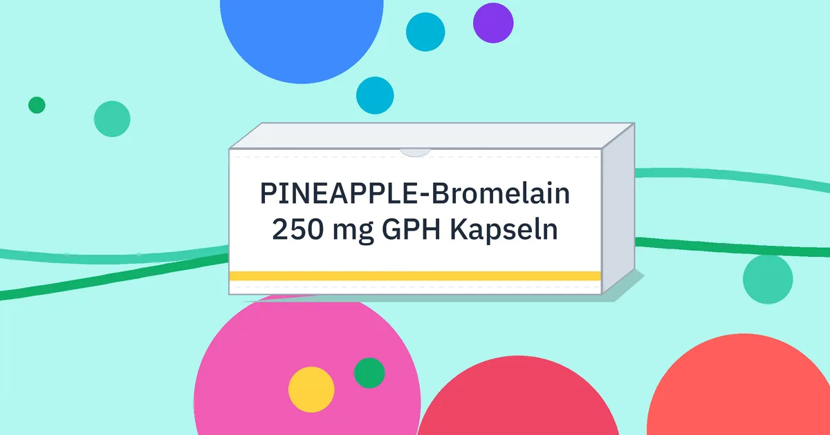 Symbolbild: Packung mit der Aufschrift PINEAPPLE-Bromelain 250 mg GPH Kapseln (PZN 02568845) – Verfügbarkeit und Bezug in Apotheken in Frankfurt am Main