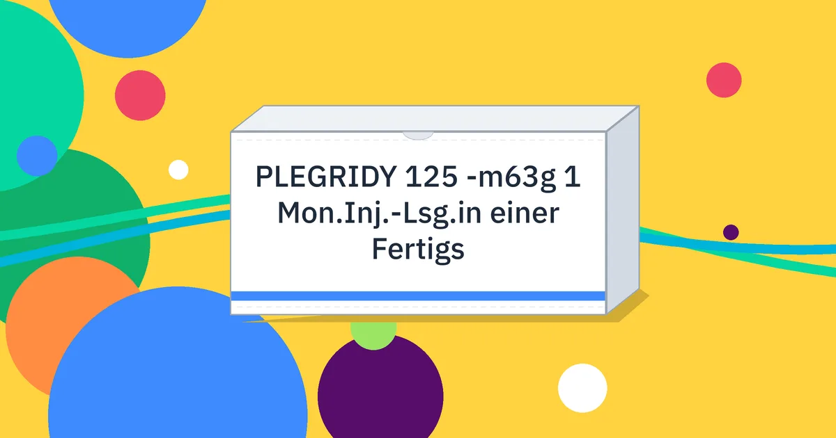 Symbolbild: Packung mit der Aufschrift PLEGRIDY 125 -m63g 1 Mon.Inj.-Lsg.in einer Fertigs (PZN 12650476) – Verfügbarkeit und Bezug in Apotheken in Frankfurt am Main