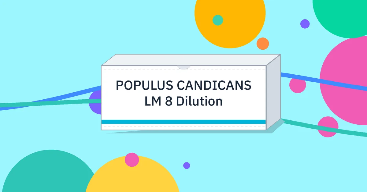 Symbolbild: Packung mit der Aufschrift POPULUS CANDICANS LM 8 Dilution (PZN 13664227) – Verfügbarkeit und Bezug in Apotheken in Frankfurt am Main