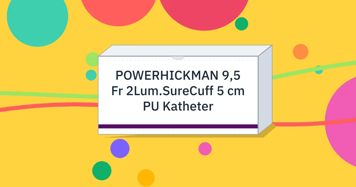 Symbolbild: Packung mit der Aufschrift POWERHICKMAN 9,5 Fr 2Lum.SureCuff 5 cm PU Katheter (PZN 14185109) – Verfügbarkeit und Bezug in Apotheken in Frankfurt am Main