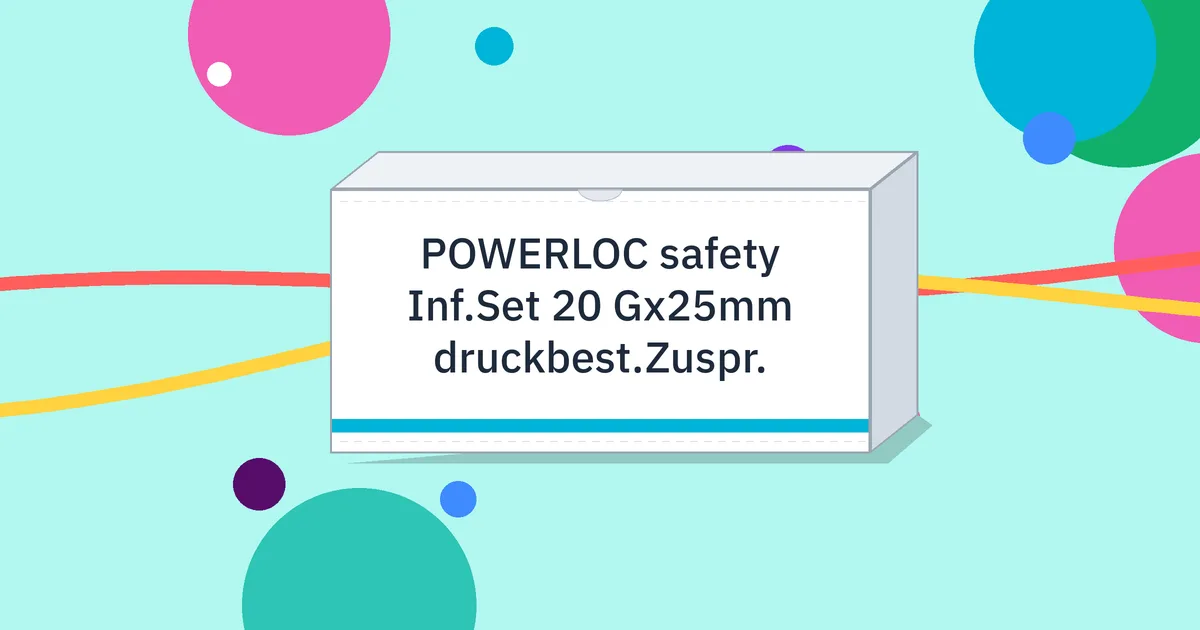 Symbolbild: Packung mit der Aufschrift POWERLOC safety Inf.Set 20 Gx25mm druckbest.Zuspr. (PZN 18816908) – Verfügbarkeit und Bezug in Apotheken in Frankfurt am Main