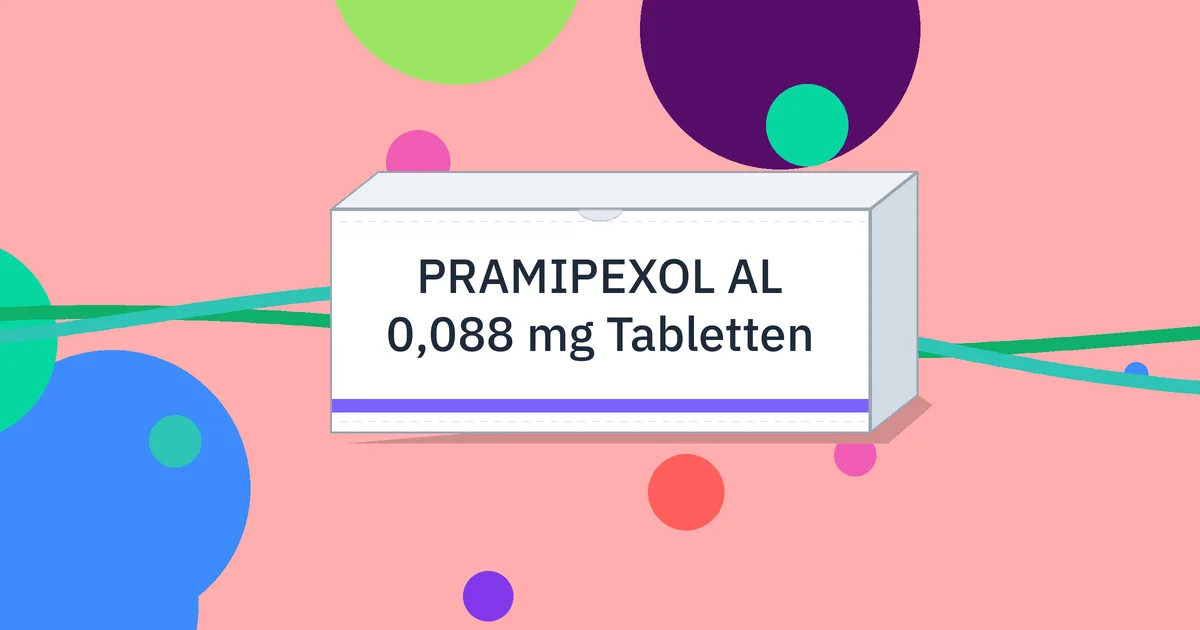 Symbolbild: Packung mit der Aufschrift PRAMIPEXOL AL 0,088 mg Tabletten (PZN 06453429) – Verfügbarkeit und Bezug in Apotheken in Frankfurt am Main