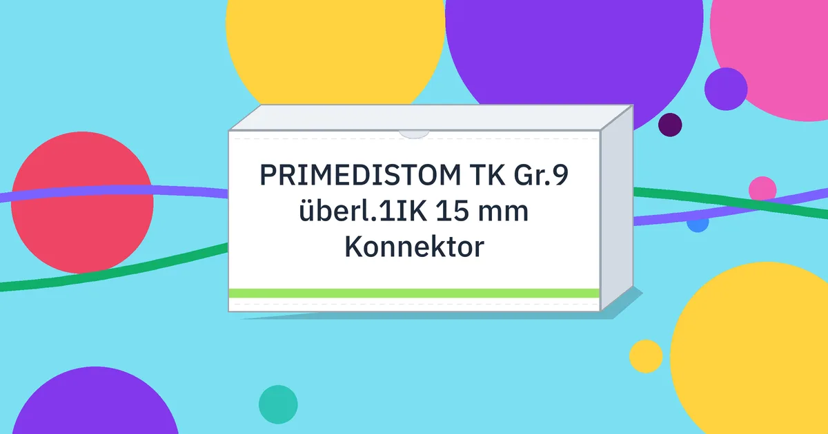 Symbolbild: Packung mit der Aufschrift PRIMEDISTOM TK Gr.9 überl.1IK 15 mm Konnektor (PZN 10209600) – Verfügbarkeit und Bezug in Apotheken in Frankfurt am Main