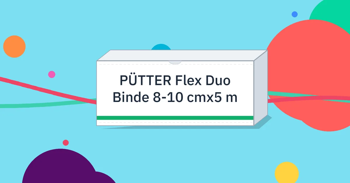 Symbolbild: Packung mit der Aufschrift PÜTTER Flex Duo Binde 8-10 cmx5 m (PZN 16596101) – Verfügbarkeit und Bezug in Apotheken in Frankfurt am Main