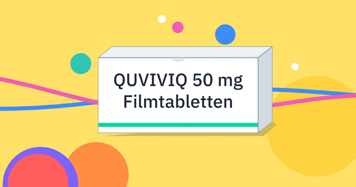 Symbolbild: Packung mit der Aufschrift QUVIVIQ 50 mg Filmtabletten (PZN 19185290) – Verfügbarkeit und Bezug in Apotheken in Frankfurt am Main