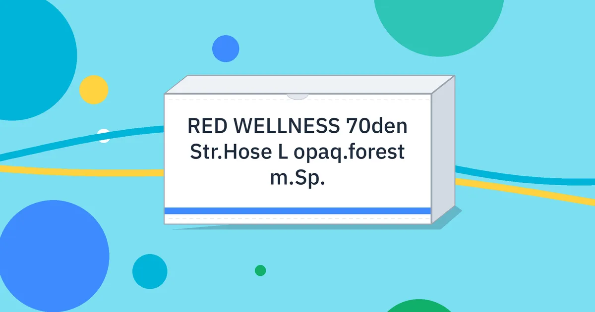 Symbolbild: Packung mit der Aufschrift RED WELLNESS 70den Str.Hose L opaq.forest m.Sp. (PZN 16176965) – Verfügbarkeit und Bezug in Apotheken in Frankfurt am Main
