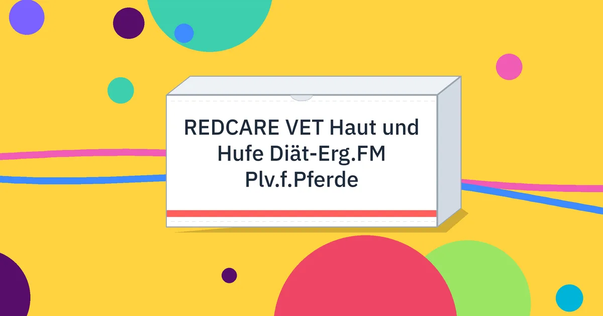 Symbolbild: Packung mit der Aufschrift REDCARE VET Haut und Hufe Diät-Erg.FM Plv.f.Pferde (PZN 19174932) – Verfügbarkeit und Bezug in Apotheken in Frankfurt am Main