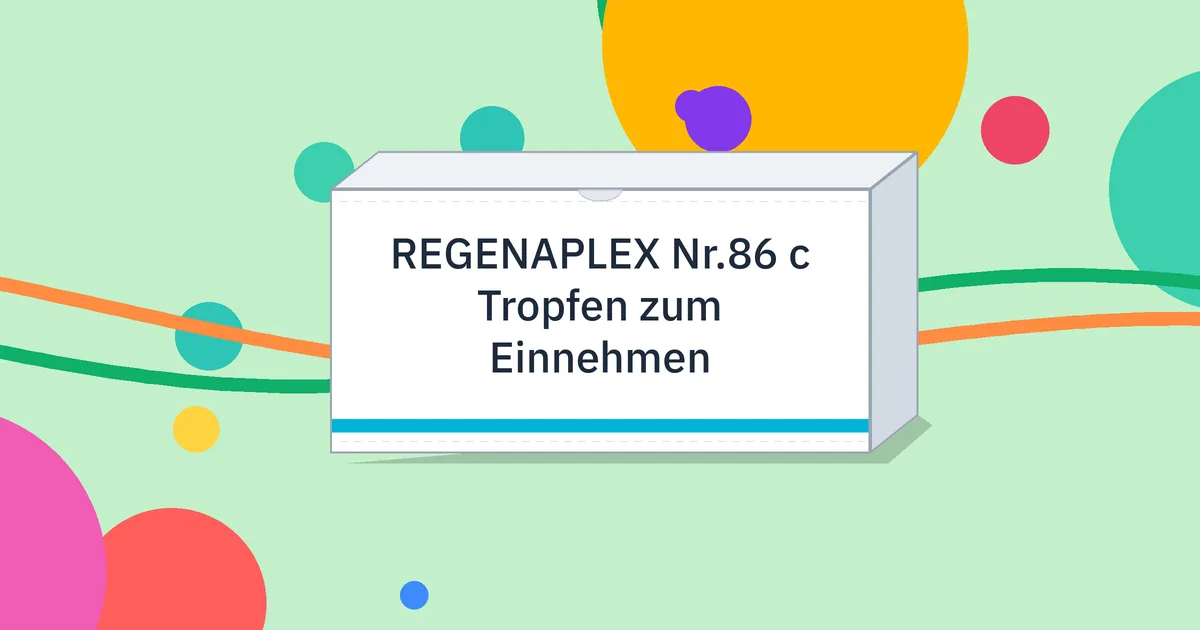 Symbolbild: Packung mit der Aufschrift REGENAPLEX Nr.86 c Tropfen zum Einnehmen (PZN 02643417) – Verfügbarkeit und Bezug in Apotheken in Frankfurt am Main