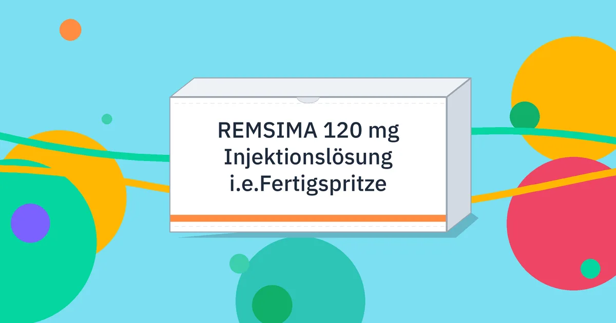 Symbolbild: Packung mit der Aufschrift REMSIMA 120 mg Injektionslösung i.e.Fertigspritze (PZN 17637291) – Verfügbarkeit und Bezug in Apotheken in Frankfurt am Main