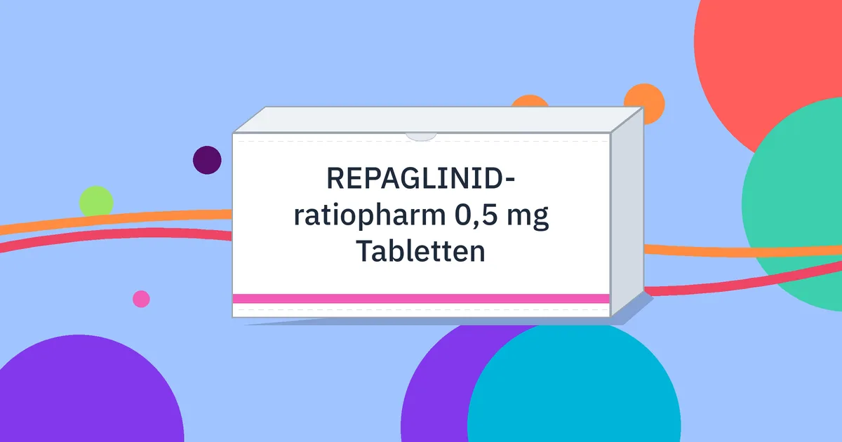 Symbolbild: Packung mit der Aufschrift REPAGLINID-ratiopharm 0,5 mg Tabletten (PZN 03048007) – Verfügbarkeit und Bezug in Apotheken in Frankfurt am Main