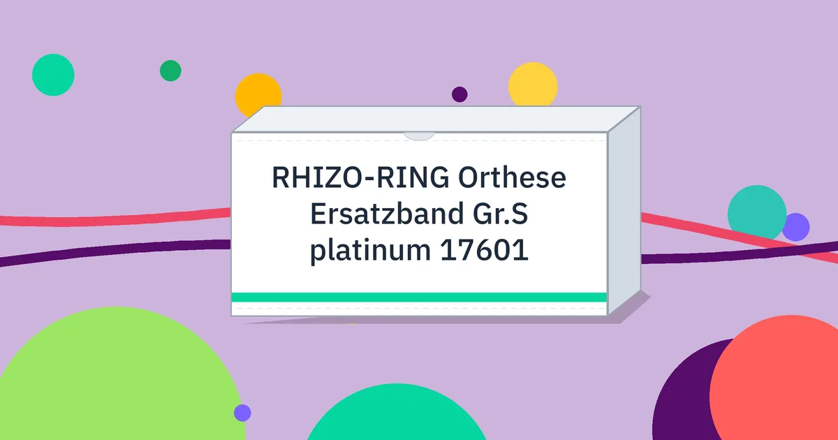 Symbolbild: Packung mit der Aufschrift RHIZO-RING Orthese Ersatzband Gr.S platinum 17601 (PZN 10542765) – Verfügbarkeit und Bezug in Apotheken in Frankfurt am Main