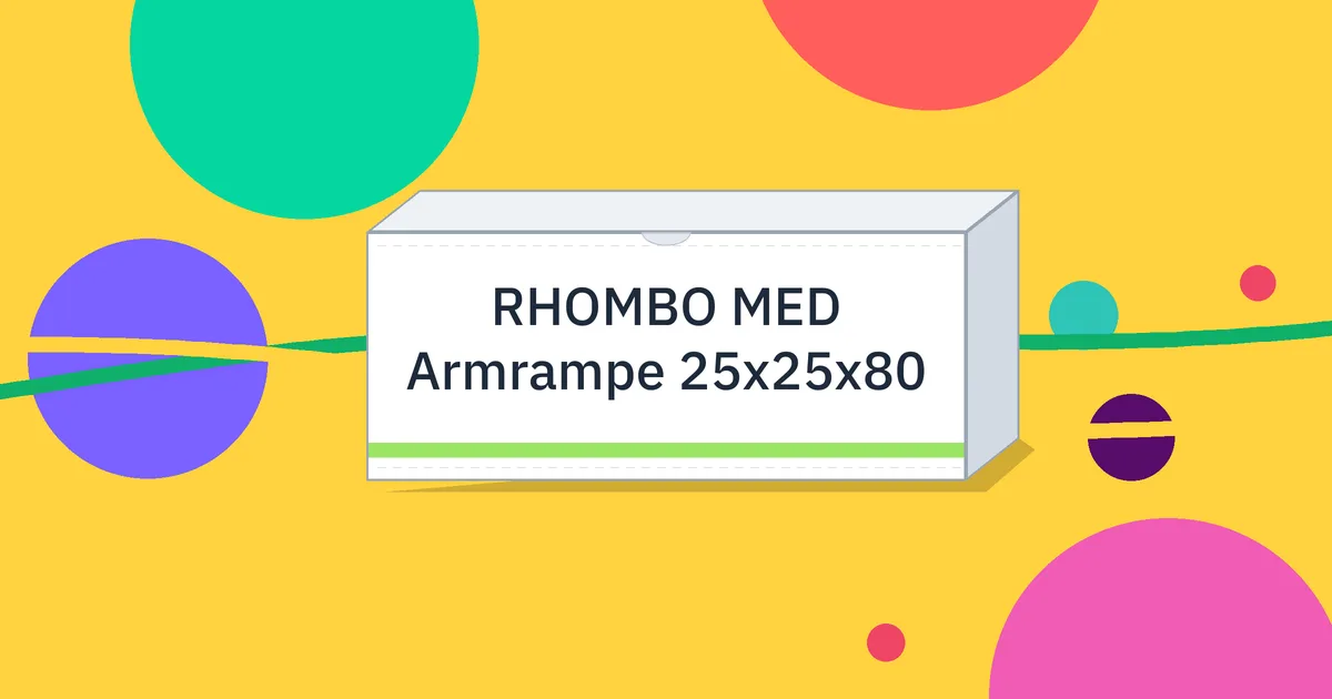 Symbolbild: Packung mit der Aufschrift RHOMBO MED Armrampe 25x25x80 (PZN 03947651) – Verfügbarkeit und Bezug in Apotheken in Frankfurt am Main