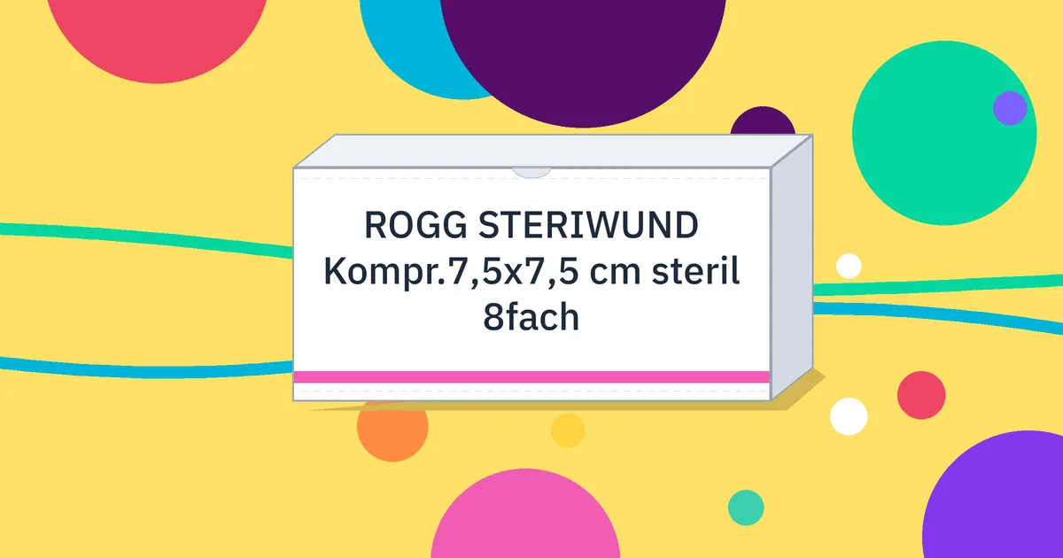 Symbolbild: Packung mit der Aufschrift ROGG STERIWUND Kompr.7,5x7,5 cm steril 8fach (PZN 03439185) – Verfügbarkeit und Bezug in Apotheken in Frankfurt am Main