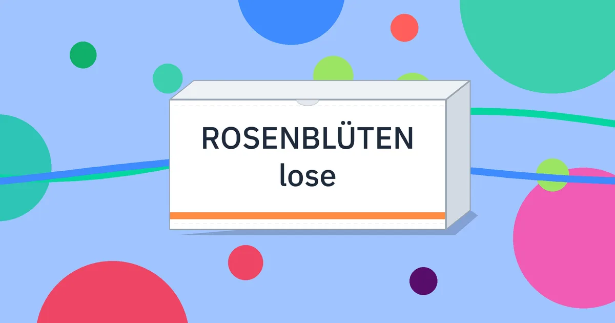 Symbolbild: Packung mit der Aufschrift ROSENBLÜTEN lose (PZN 05451440) – Verfügbarkeit und Bezug in Apotheken in Frankfurt am Main