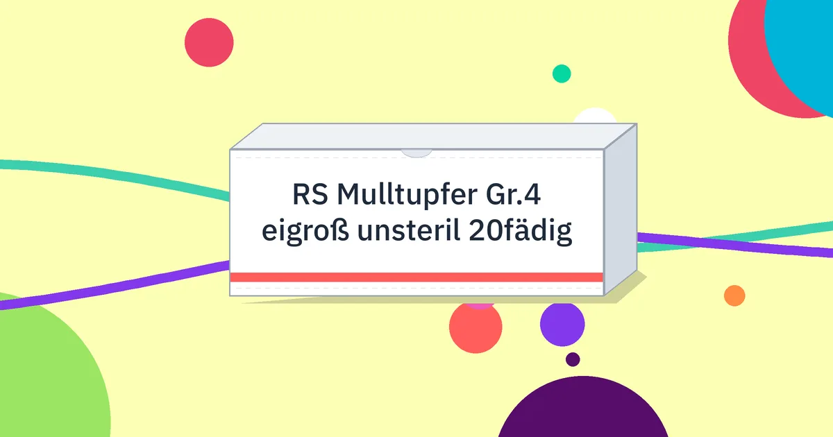 Symbolbild: Packung mit der Aufschrift RS Mulltupfer Gr.4 eigroß unsteril 20fädig (PZN 02956926) – Verfügbarkeit und Bezug in Apotheken in Frankfurt am Main