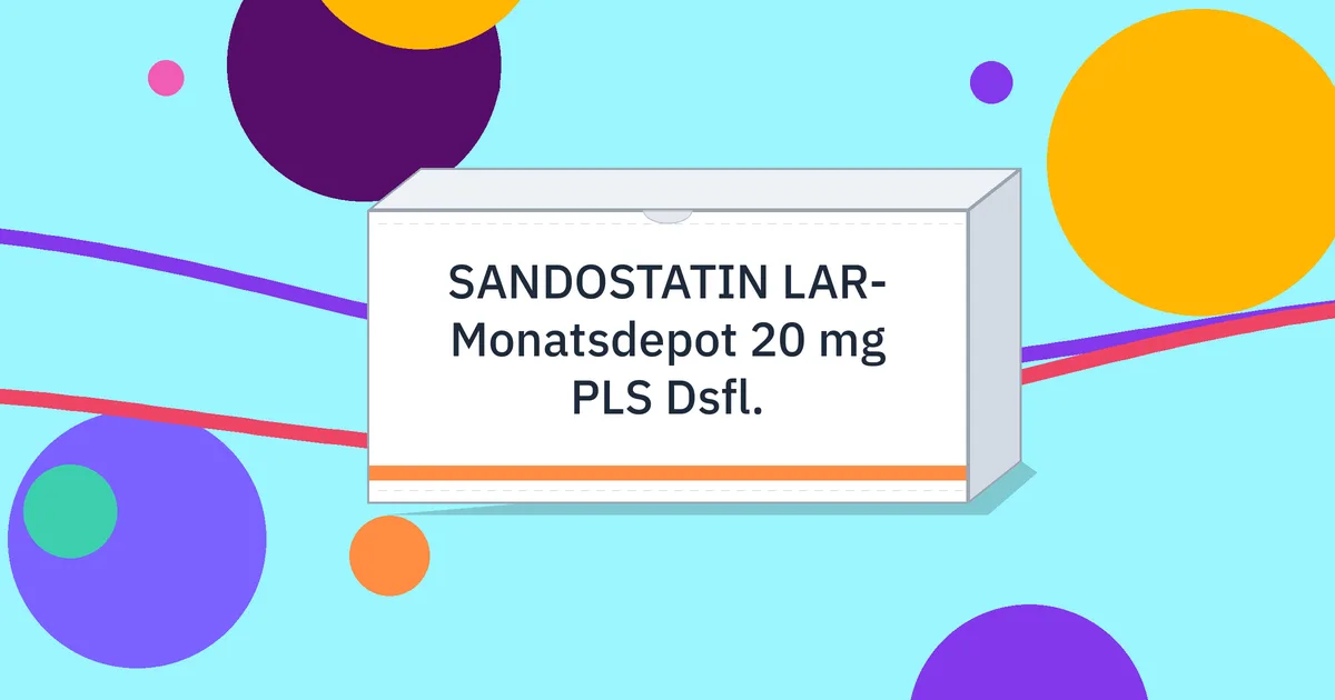 Symbolbild: Packung mit der Aufschrift SANDOSTATIN LAR-Monatsdepot 20 mg PLS Dsfl. (PZN 17165053) – Verfügbarkeit und Bezug in Apotheken in Frankfurt am Main