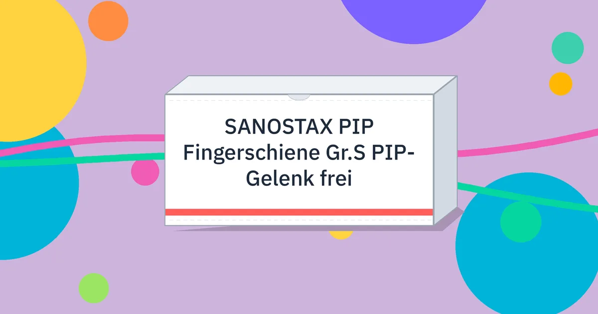 Symbolbild: Packung mit der Aufschrift SANOSTAX PIP Fingerschiene Gr.S PIP-Gelenk frei (PZN 12776332) – Verfügbarkeit und Bezug in Apotheken in Frankfurt am Main