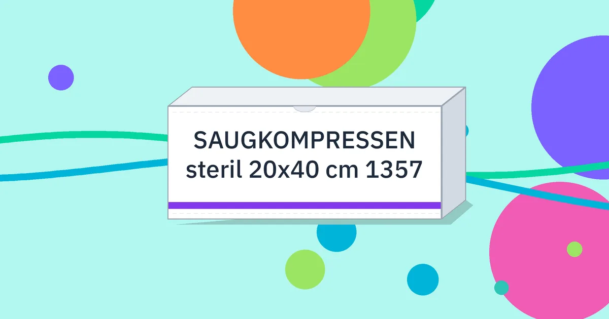Symbolbild: Packung mit der Aufschrift SAUGKOMPRESSEN steril 20x40 cm 1357 (PZN 20611289) – Verfügbarkeit und Bezug in Apotheken in Frankfurt am Main