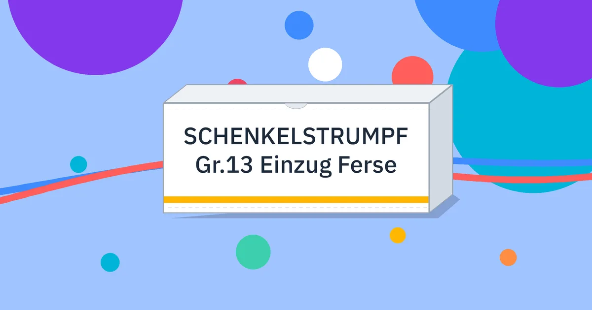 Symbolbild: Packung mit der Aufschrift SCHENKELSTRUMPF Gr.13 Einzug Ferse (PZN 01738966) – Verfügbarkeit und Bezug in Apotheken in Frankfurt am Main