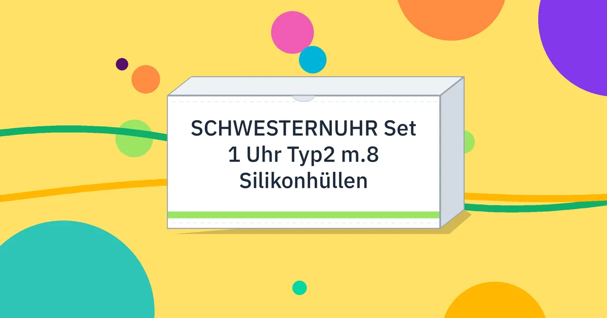 Symbolbild: Packung mit der Aufschrift SCHWESTERNUHR Set 1 Uhr Typ2 m.8 Silikonhüllen (PZN 09328529) – Verfügbarkeit und Bezug in Apotheken in Frankfurt am Main