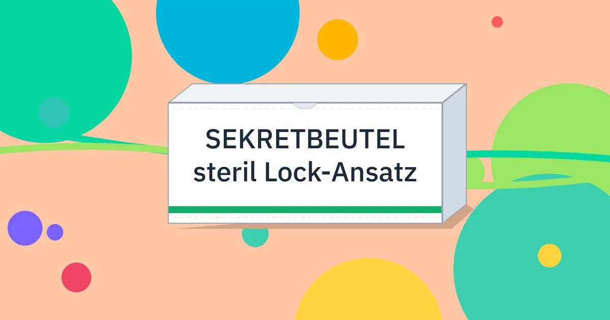 Symbolbild: Packung mit der Aufschrift SEKRETBEUTEL steril Lock-Ansatz (PZN 04847495) – Verfügbarkeit und Bezug in Apotheken in Frankfurt am Main