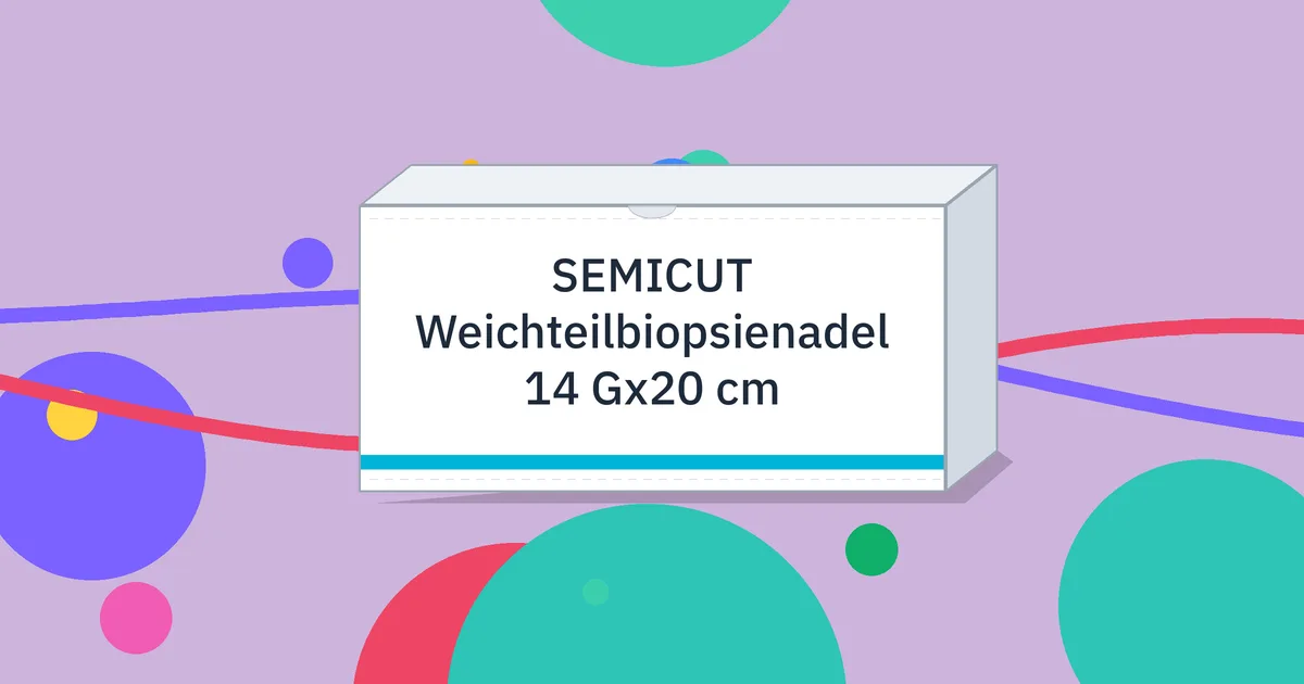Symbolbild: Packung mit der Aufschrift SEMICUT Weichteilbiopsienadel 14 Gx20 cm (PZN 19735796) – Verfügbarkeit und Bezug in Apotheken in Frankfurt am Main