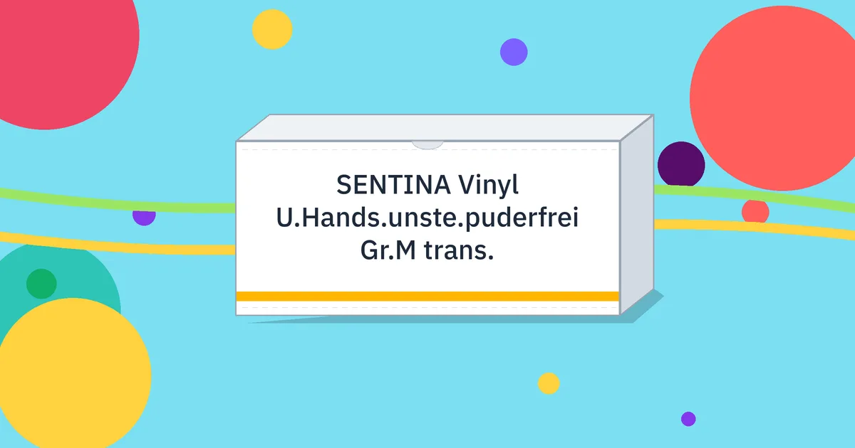 Symbolbild: Packung mit der Aufschrift SENTINA Vinyl U.Hands.unste.puderfrei Gr.M trans. (PZN 17841554) – Verfügbarkeit und Bezug in Apotheken in Frankfurt am Main