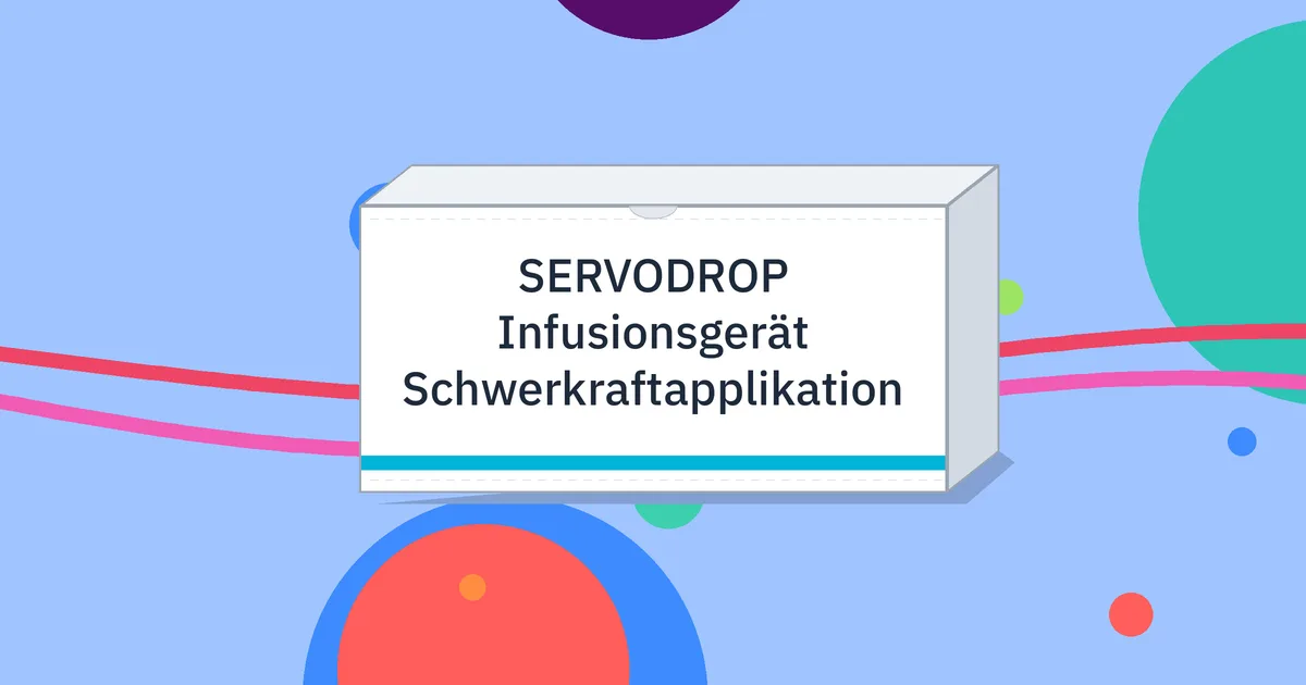 Symbolbild: Packung mit der Aufschrift SERVODROP Infusionsgerät Schwerkraftapplikation (PZN 09728418) – Verfügbarkeit und Bezug in Apotheken in Frankfurt am Main