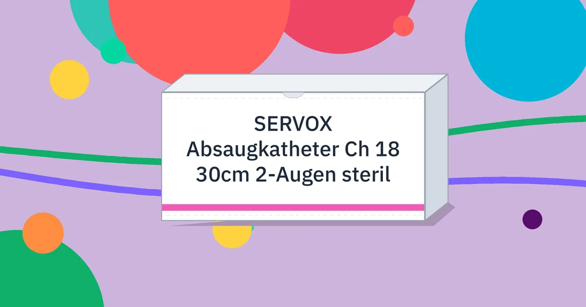 Symbolbild: Packung mit der Aufschrift SERVOX Absaugkatheter Ch 18 30cm 2-Augen steril (PZN 16624027) – Verfügbarkeit und Bezug in Apotheken in Frankfurt am Main