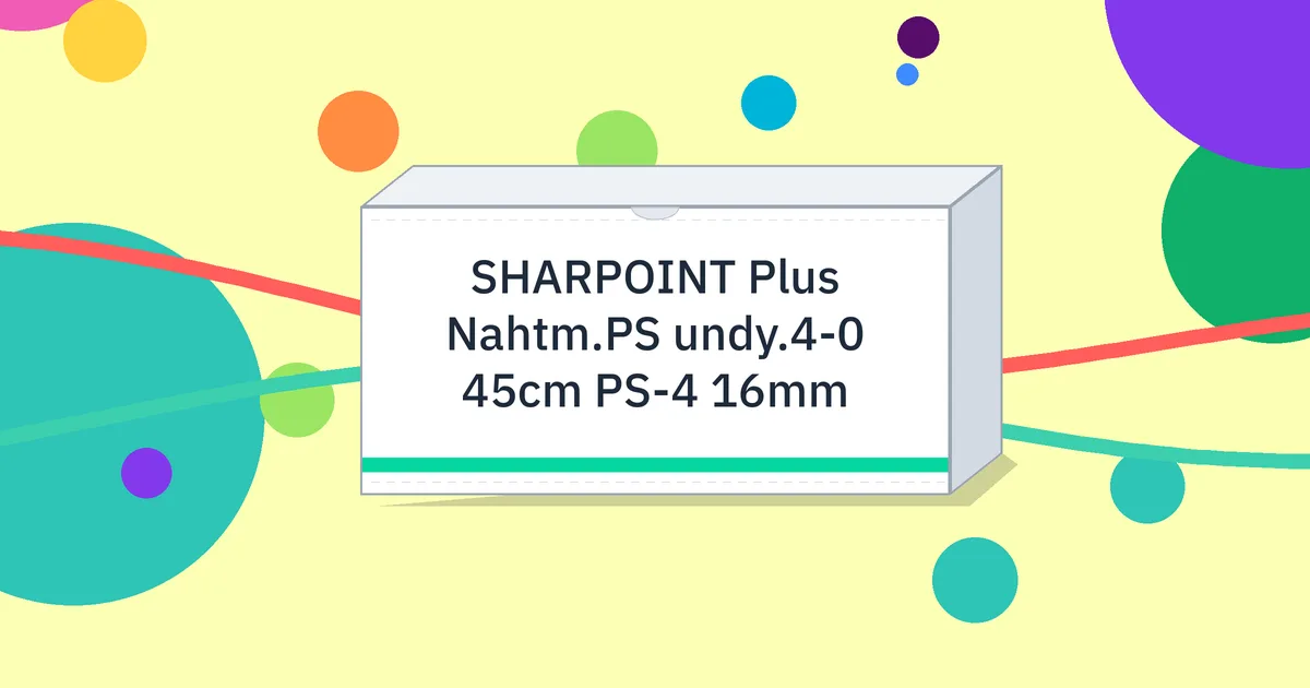 Symbolbild: Packung mit der Aufschrift SHARPOINT Plus Nahtm.PS undy.4-0 45cm PS-4 16mm (PZN 17995553) – Verfügbarkeit und Bezug in Apotheken in Frankfurt am Main