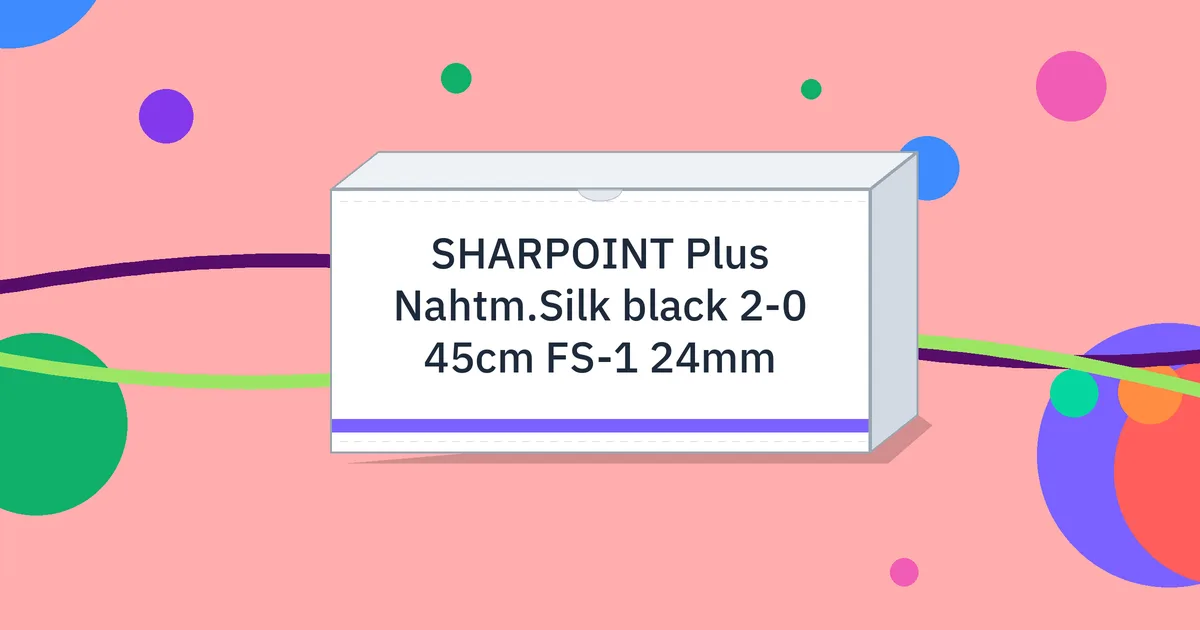 Symbolbild: Packung mit der Aufschrift SHARPOINT Plus Nahtm.Silk black 2-0 45cm FS-1 24mm (PZN 17994588) – Verfügbarkeit und Bezug in Apotheken in Frankfurt am Main