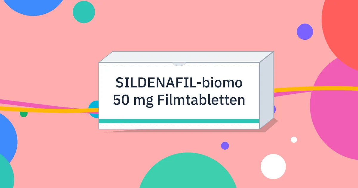 Symbolbild: Packung mit der Aufschrift SILDENAFIL-biomo 50 mg Filmtabletten (PZN 18175272) – Verfügbarkeit und Bezug in Apotheken in Frankfurt am Main