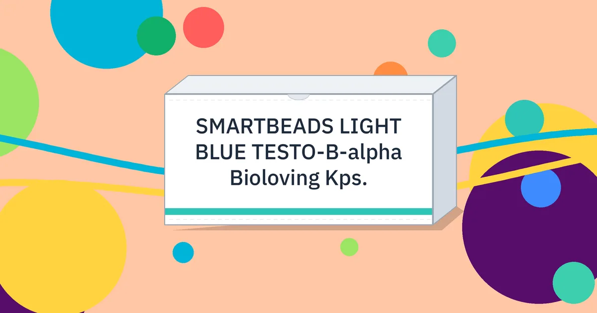 Symbolbild: Packung mit der Aufschrift SMARTBEADS LIGHT BLUE TESTO-B-alpha Bioloving Kps. (PZN 17196148) – Verfügbarkeit und Bezug in Apotheken in Frankfurt am Main